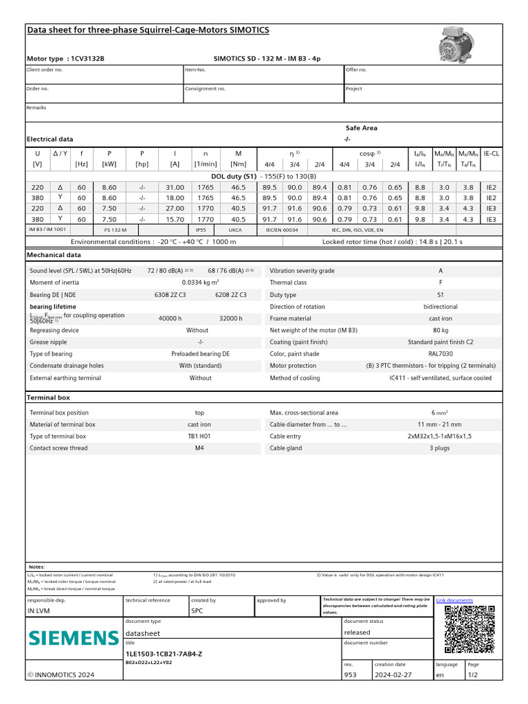 1LE1503-1CB21-7AB4-Z B02+D22+L22+Y82 Datasheet en | PDF | Mechanical ...