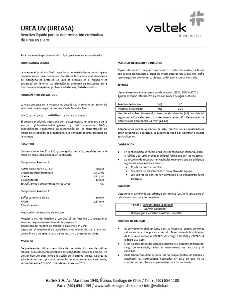 Urea-UV.-Inserto Valtek Enzimatico | PDF | Urea | Enzima