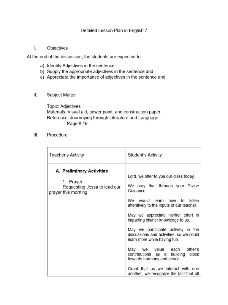 Detailed Lesson Plan | Download Free PDF | Noun | Prayer