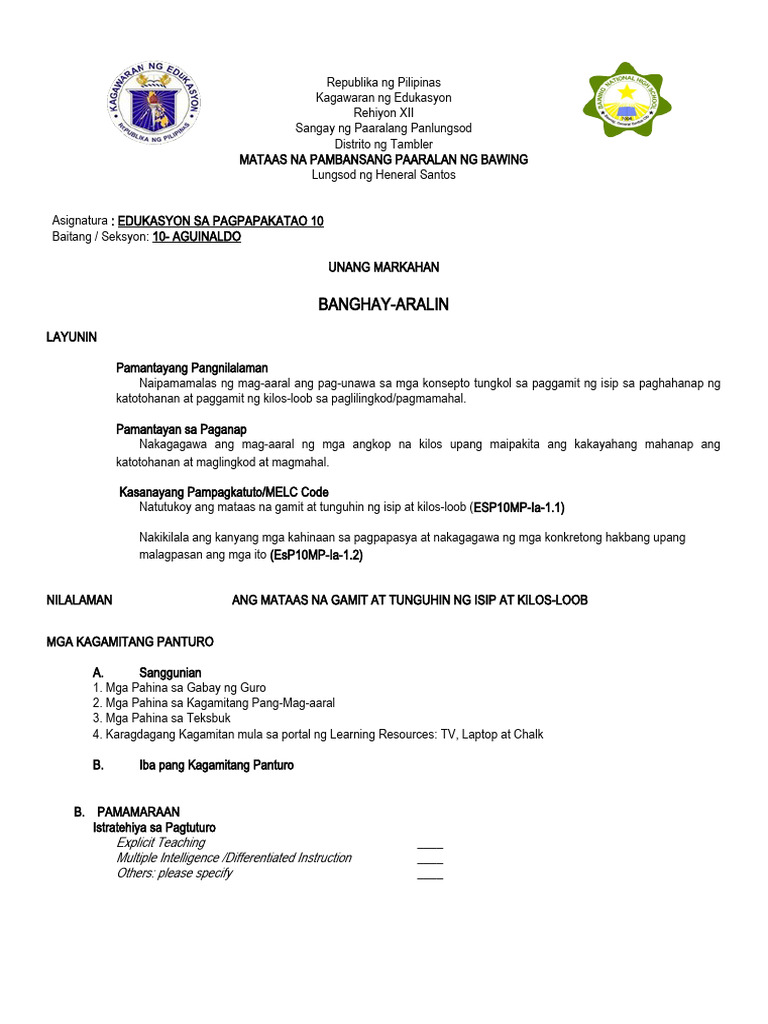 Co 1 Esp 10 - Unang Markahan | PDF