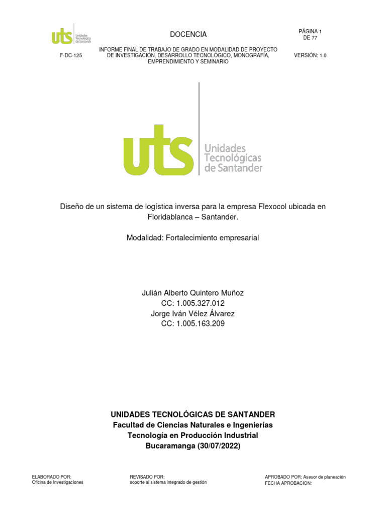 F-DC-125 Informe Final Sistema de Logística Inversa en La Empresa ...
