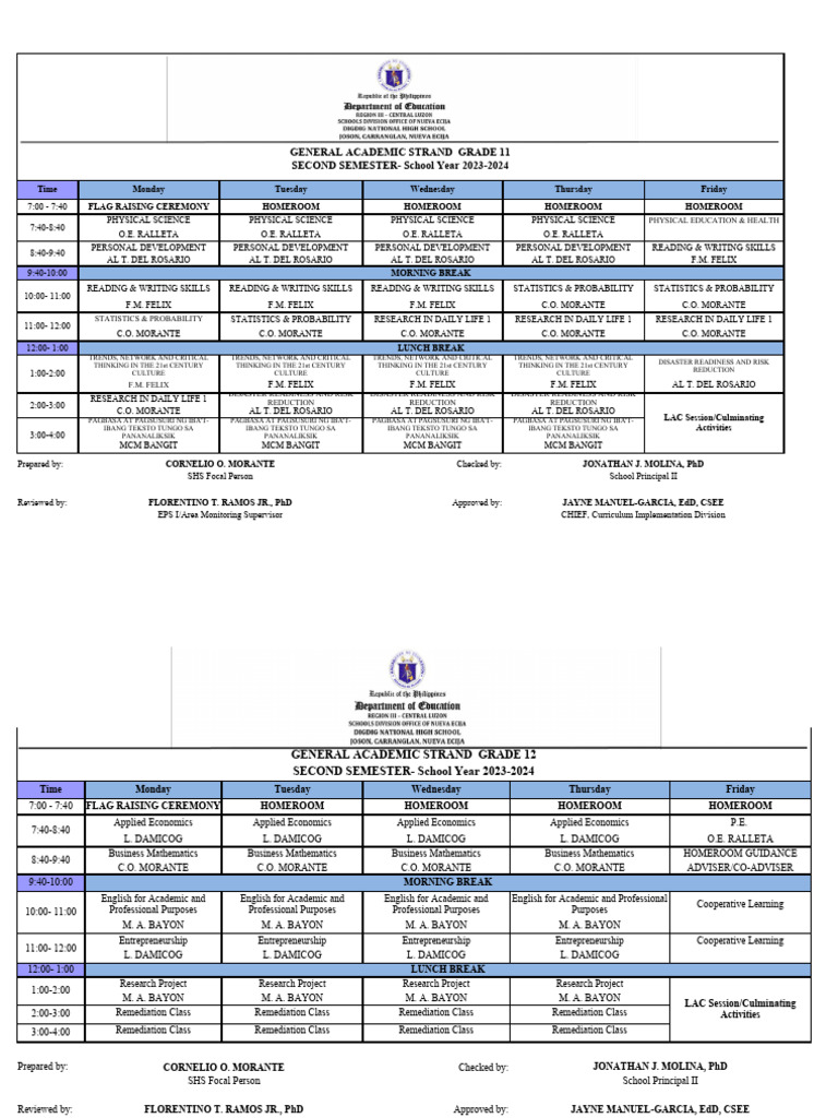 Schedule GAS 2nd Sem 2023 | PDF