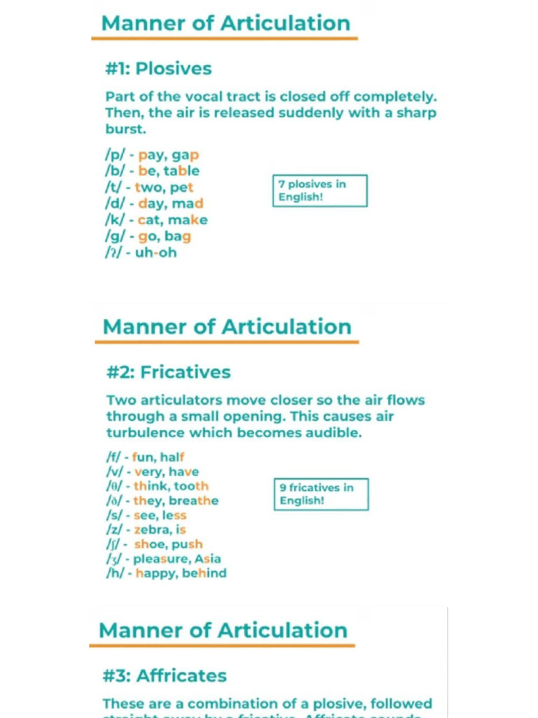 Manner and Places of Articulation | PDF