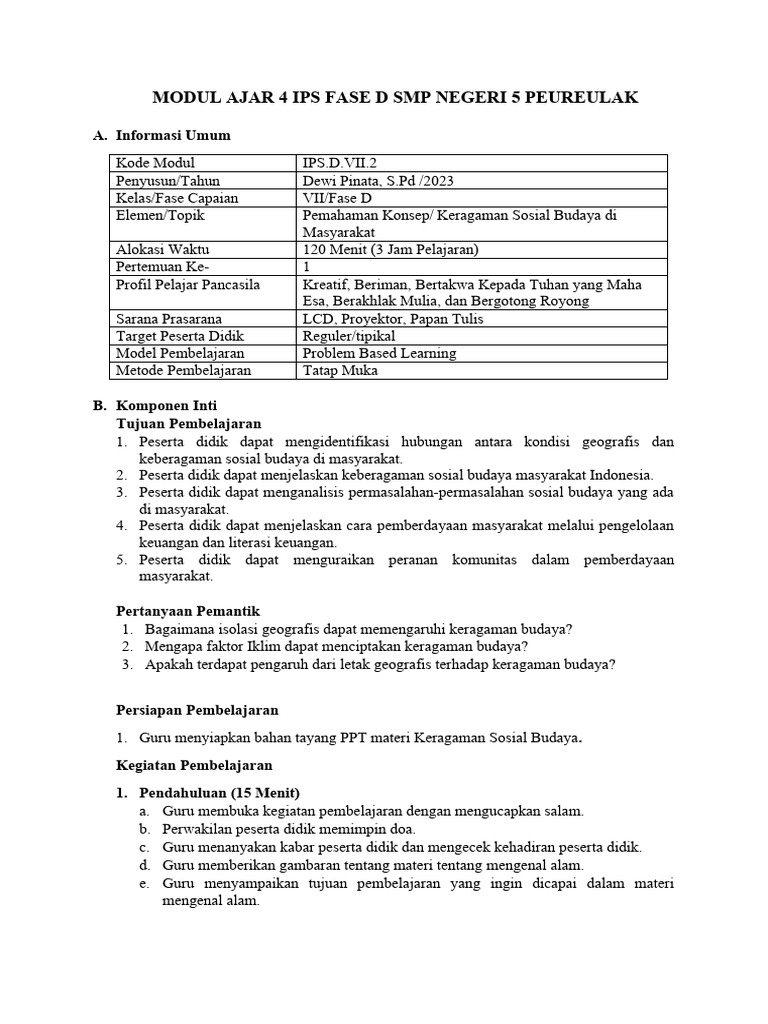 Ips SMP Kelas Vii - Edit Modul Ajar (Bab 4) | PDF | Karier & Perkembangan