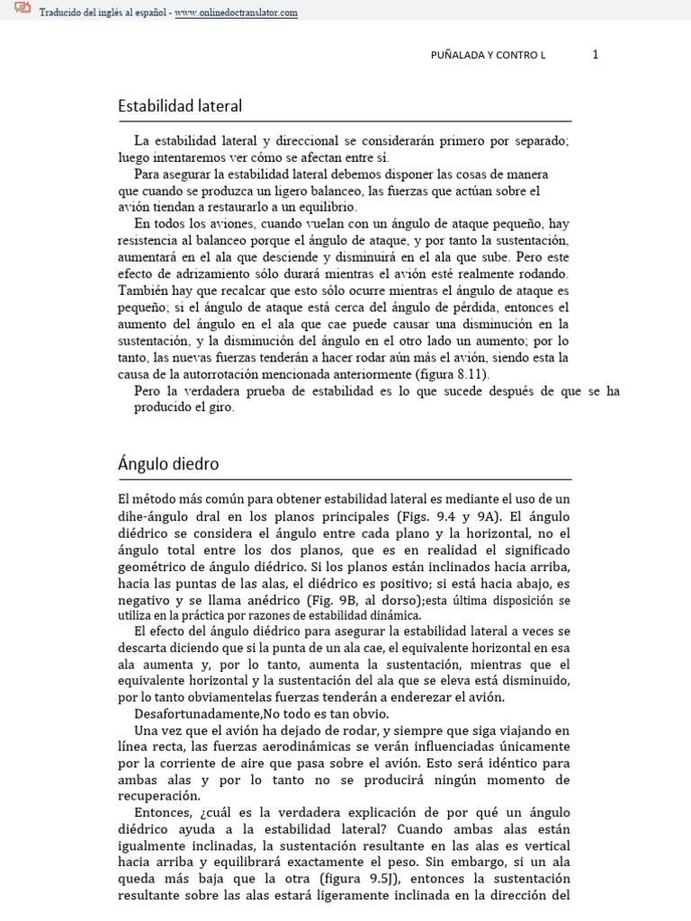 Intro To Lateral and Directional Stability (1) .En - Es | PDF | Avión | Levantar (Fuerza)