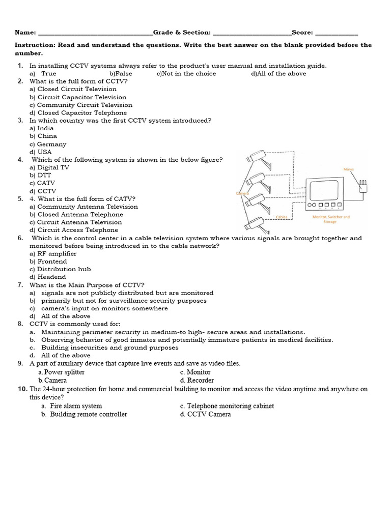 CCTV Exam Questions and Answers Guide | PDF
