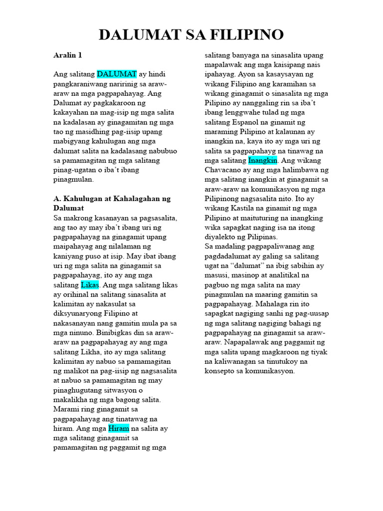 Dalumat Sa Filipino | PDF