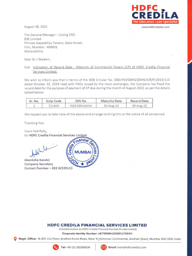 HDFC Credila CP August302022 | PDF
