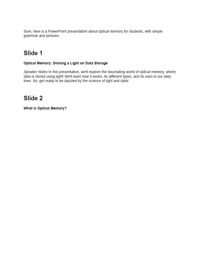 All About Optical Memory in Computer Presentation PowerPoint Content ...