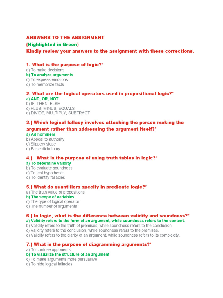 Answers To The Assignment | PDF | Logic | Argument