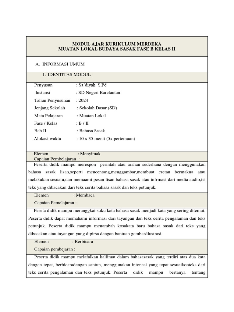 Modul Ajar - Muatan Lokal | PDF