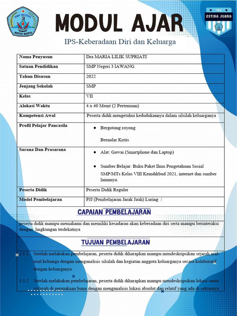 MODUL AJAR IPS 1 - KEBERADAAN DIRI DAN KELUARGA - New | PDF | Karier & Perkembangan | Kesehatan ...