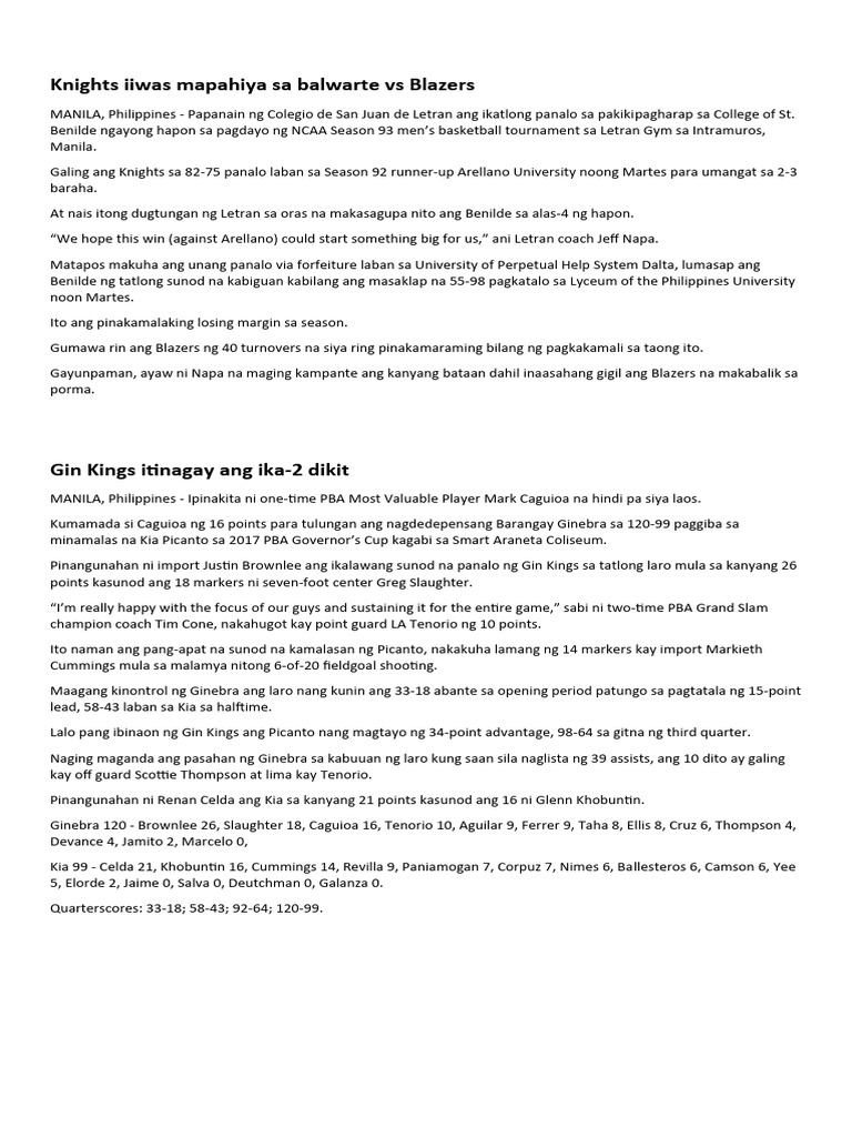 Balitang Isports Activity 1 - 2 | PDF