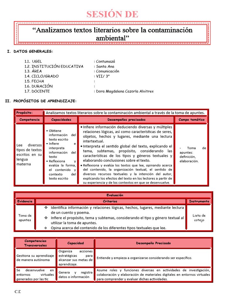 3° Sesión de Aprendizaje Sesión 2 | PDF | Aprendizaje | Evaluación