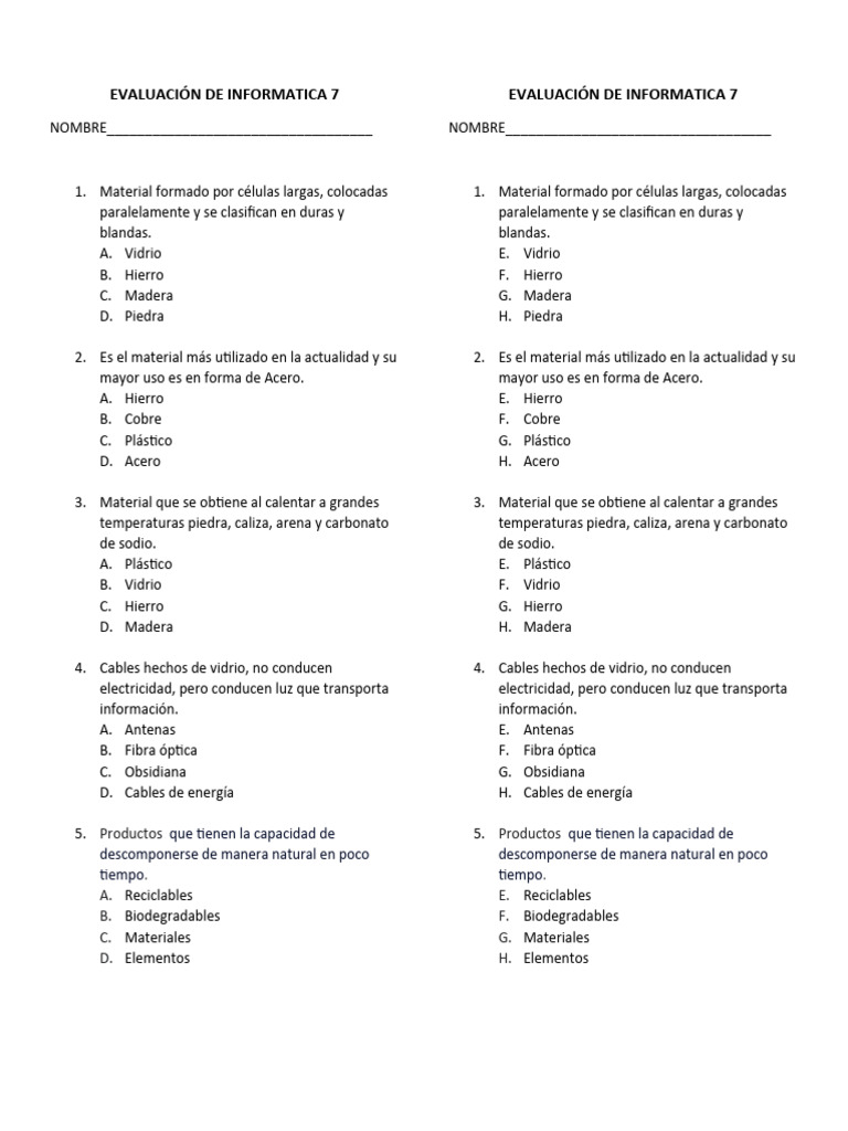Evaluación de Informatica 7 | PDF
