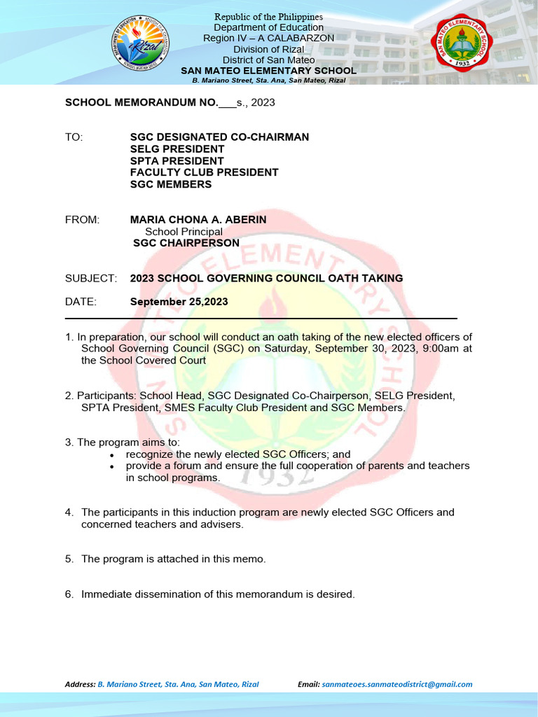 SGC Memo Oathtaking | PDF