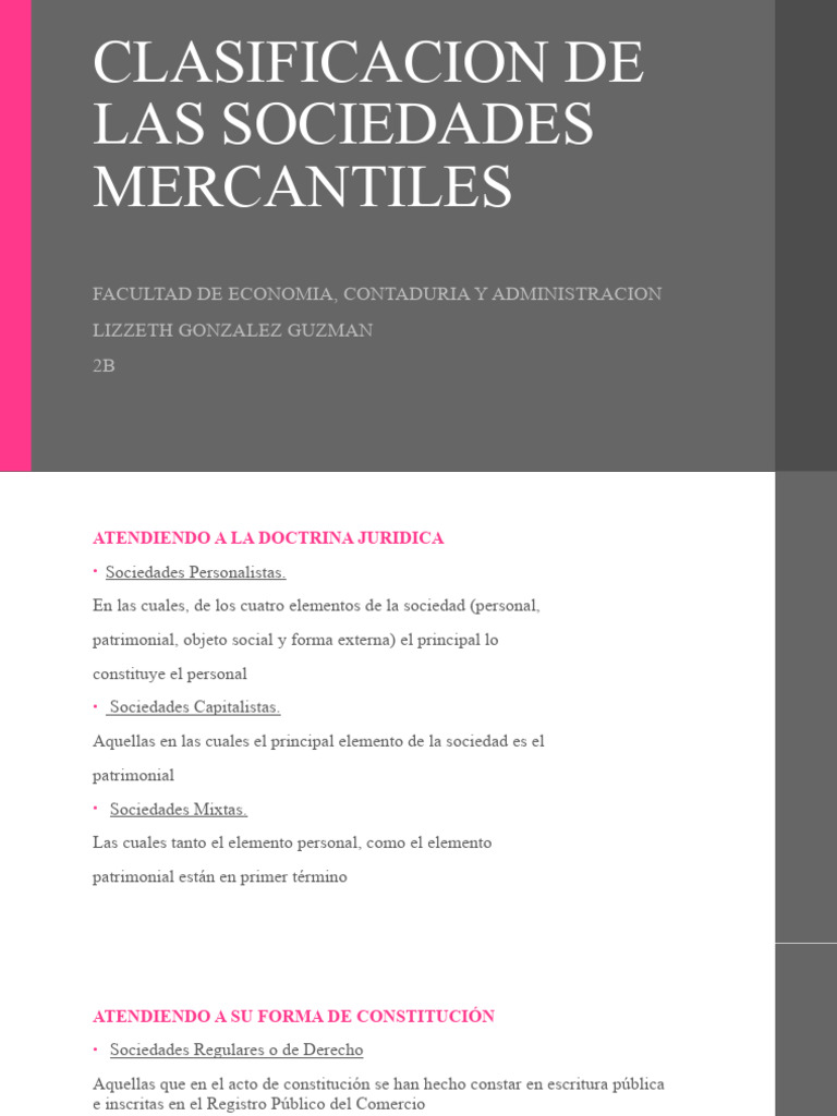 Clasificacion de Las Sociedades Mercantiles. Lizzeth Gonzalez | PDF | Sociedad de ...
