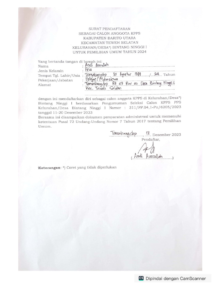 Surat Pendaftaran | PDF