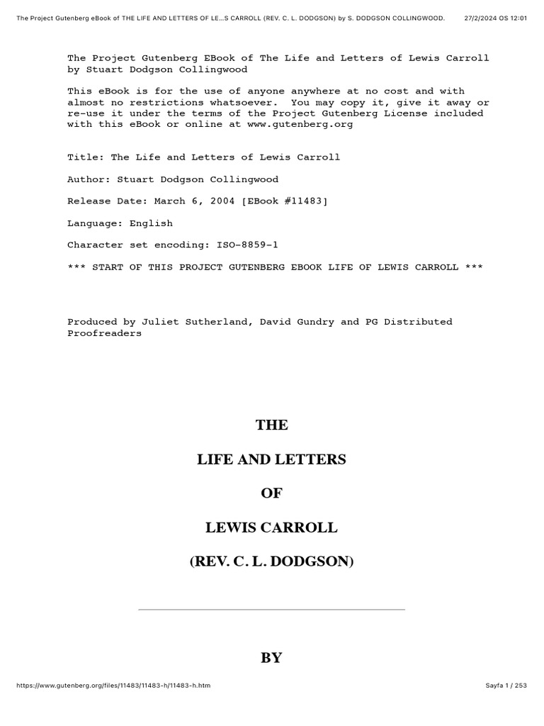 THE LIFE AND LETTERS OF LEWIS CARROLL (REV. C. L. DODGSON) by S ...
