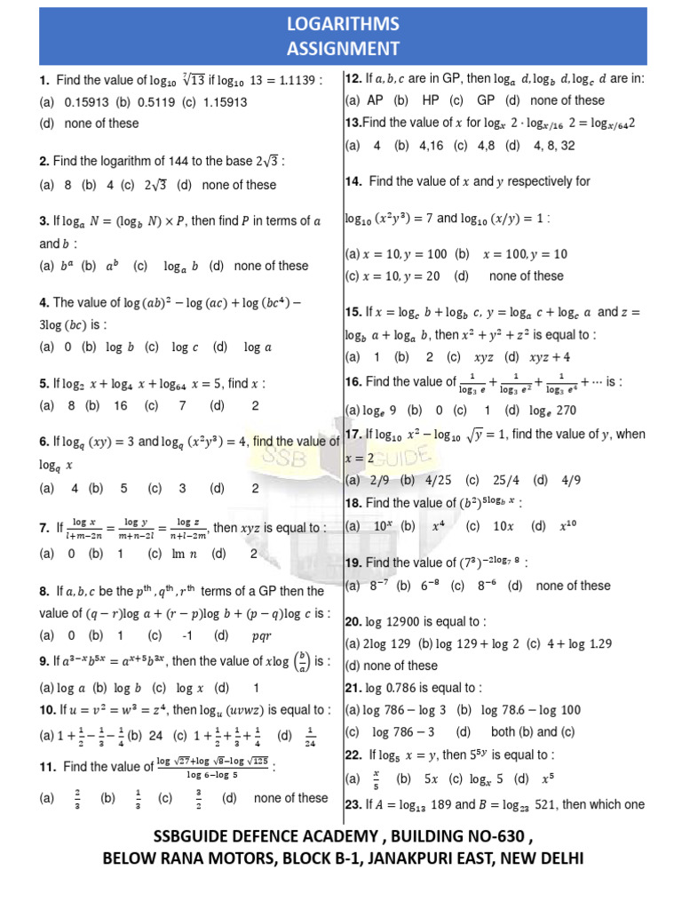 Logarithms Assignment - 26399339 - 2024 - 01 - 06 - 16 - 11 | PDF | Logarithm | Function ...