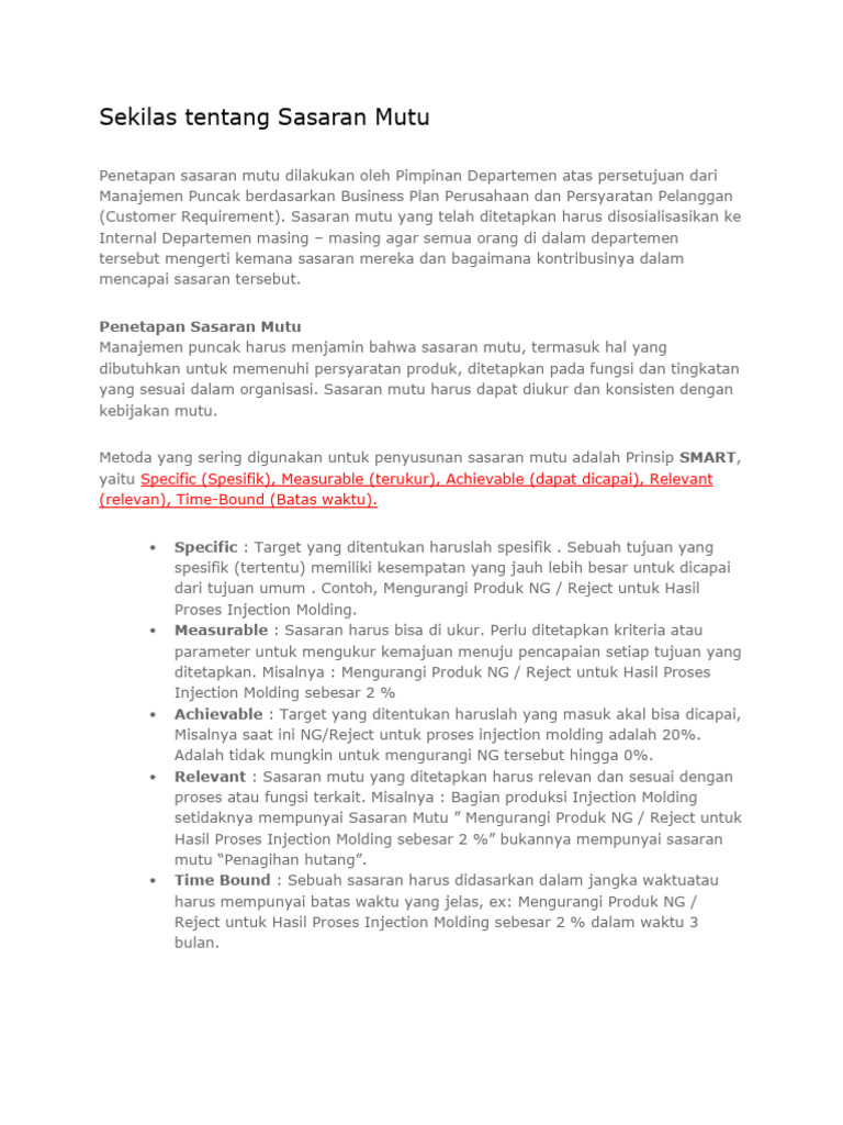 Sekilas Tentang Sasaran Mutu | PDF