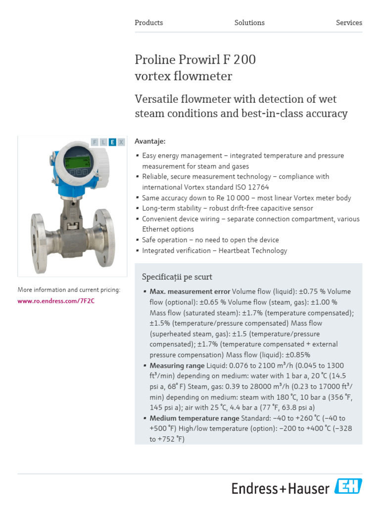 Endress-Hauser Proline Prowirl F 200 7F2C | PDF | Flow Measurement | Steam