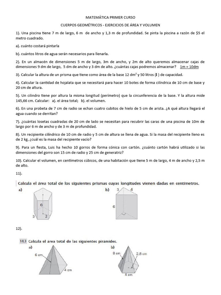 Ejercicios de Volúmenes y Áreas | PDF | Volumen | Euclides
