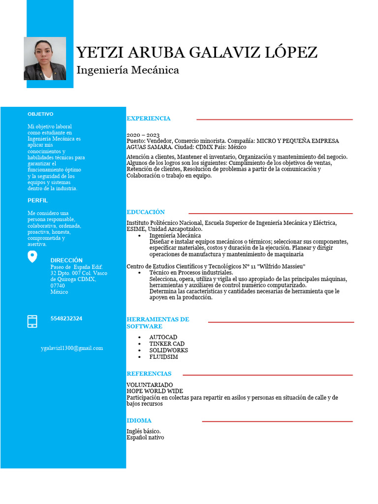 CV Yetzi Aruba Galaviz López | PDF | Ingeniería mecánica | Ingeniería