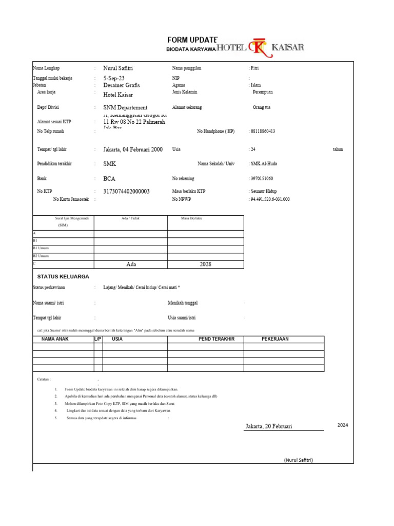 Biodata Update Karyawan | PDF