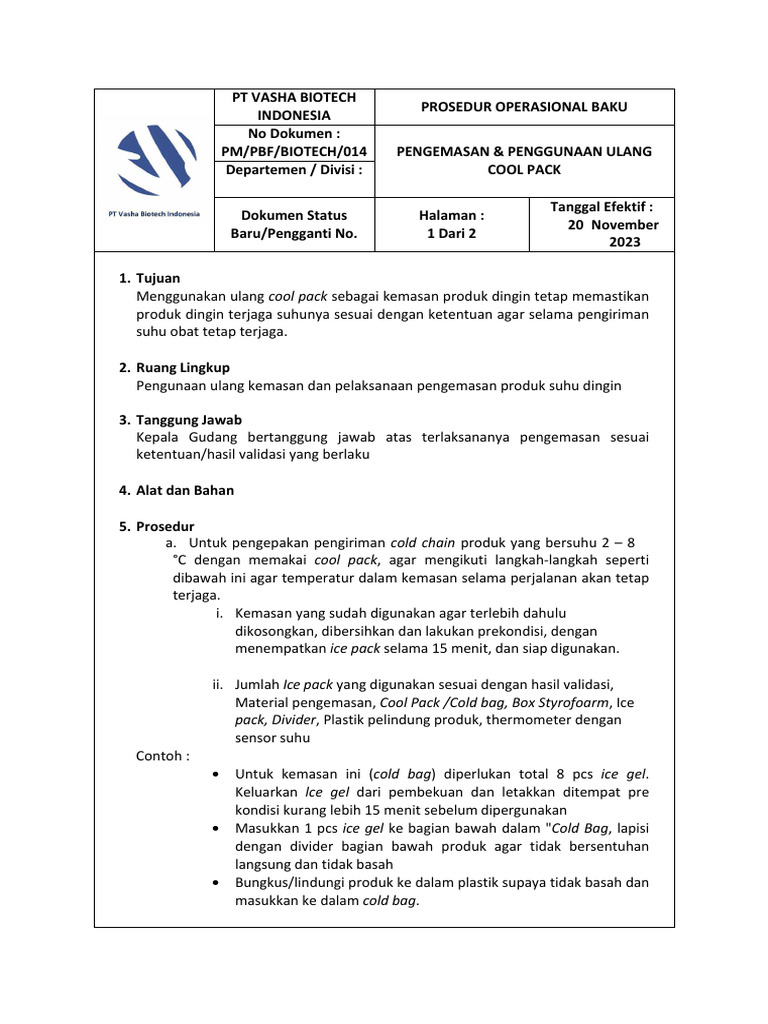 Pengemasan & Penggunaan Ulang Cool Pack | PDF