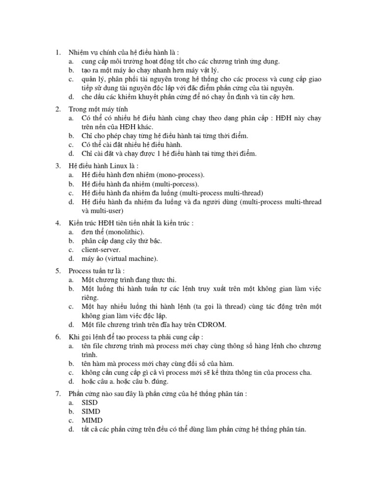 Trac Nghiem He Dieu Hanh | PDF