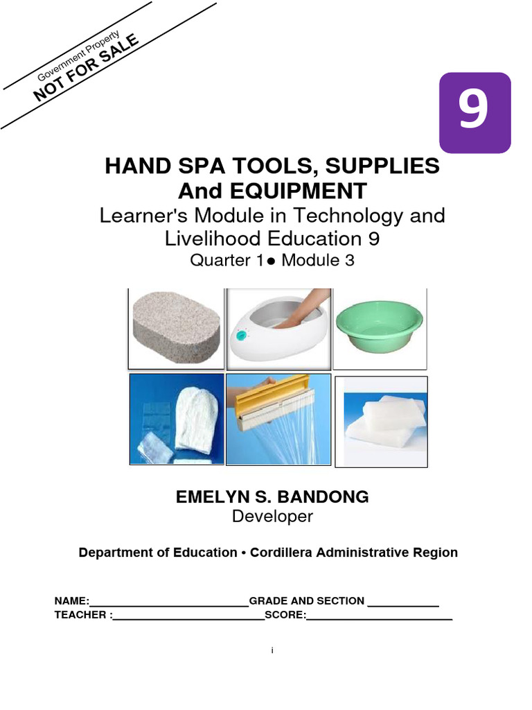 Beauty Care Tle 9 Quarter 1 Module 3 Hand Spa Tools, Supplies and ...
