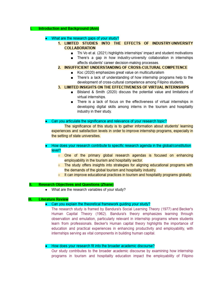 Possible Research Questions | PDF | Bias | Internship