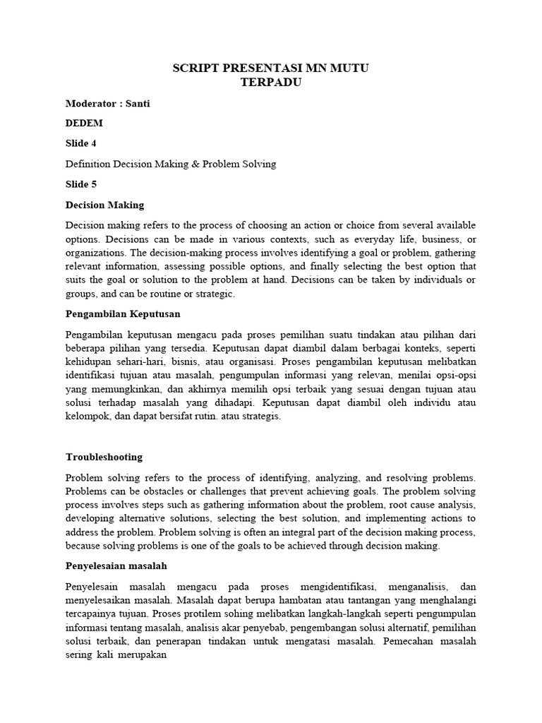 Script Presentasi MN Mutu Terpadu | PDF