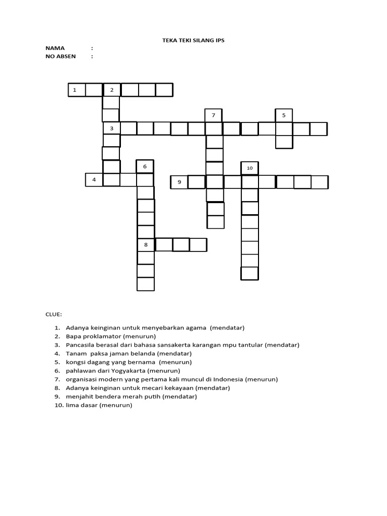 Teka Teki Silang Ips Tema 7 | PDF