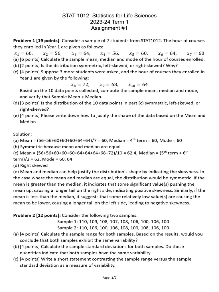 Assignment1 Solution | PDF | Mean | Skewness
