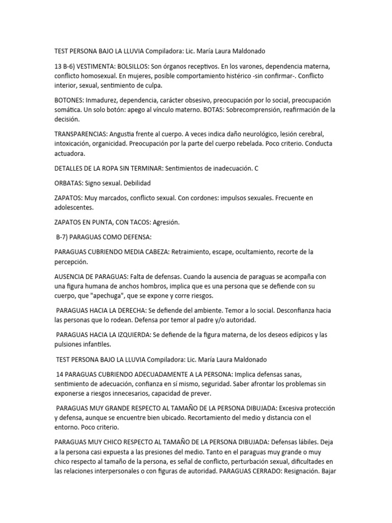 Interpretación del Test Persona Bajo la Lluvia | PDF | Hombre | Psicosis