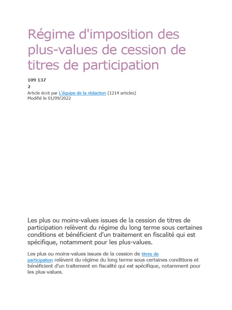 Imposition des plus-values sur titres | PDF | Plus-value | Impôts