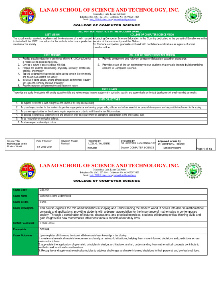 Gec 004-Mathematics in The Modern World | PDF | Teaching Mathematics | Computer Science