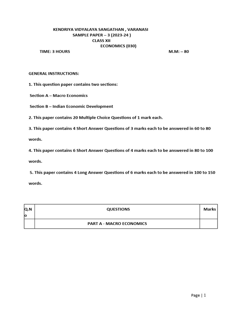 Sample Paper 3 2023-24 | PDF