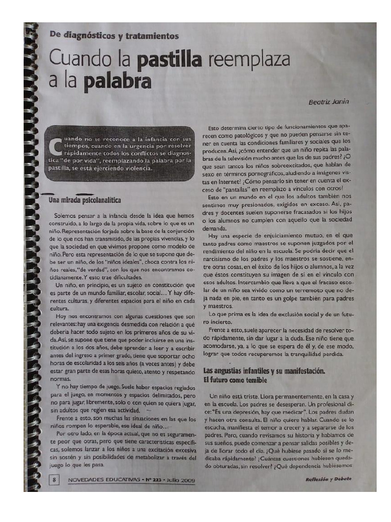 Cuando La Pastilla Reemplaza La Palabra. Beatriz Janin | PDF