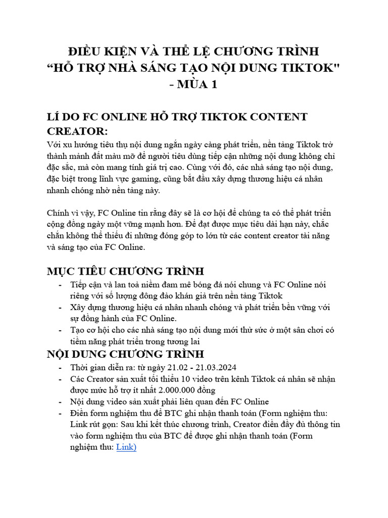 Chương Trình H TR Tiktok Creator | PDF