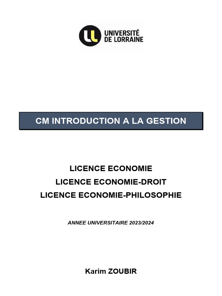 L1 - Introduction Aì La Gestion - Cours | PDF | Business | Économie