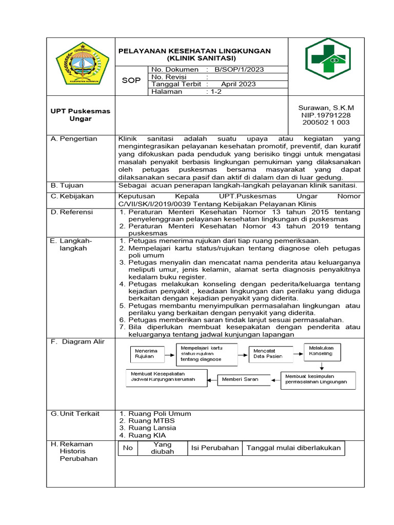 Sop Klinik Sanitasi 2023 | PDF