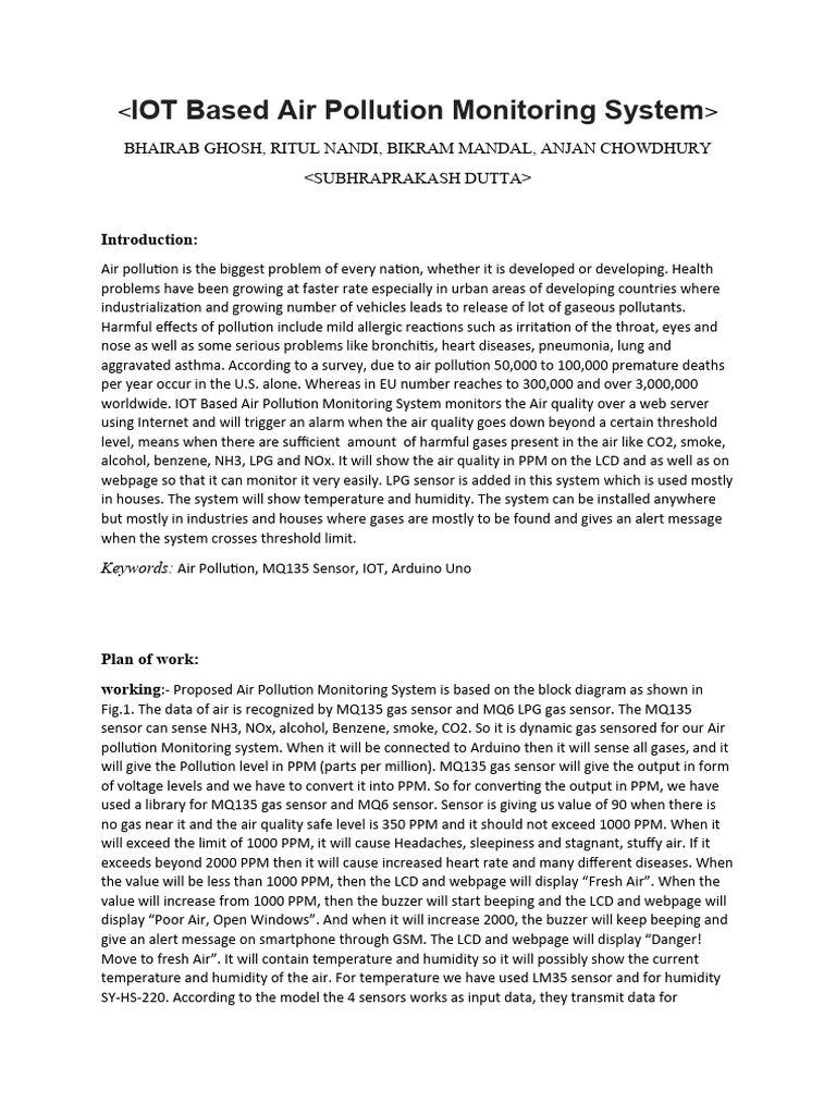 IOT Based Air Pollution Monitoring System | PDF