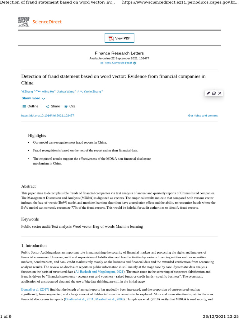 Detection of Fraud Statement Based On Word Vector Evidence From Financial Companies in China ...