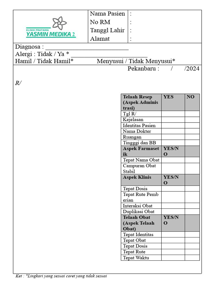 Telaah Resep Medis Pasien 2024 | PDF