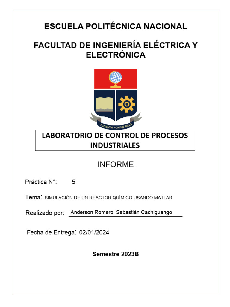 Simulación de Reactor Químico en MATLAB | PDF | Ciencias fisicas ...