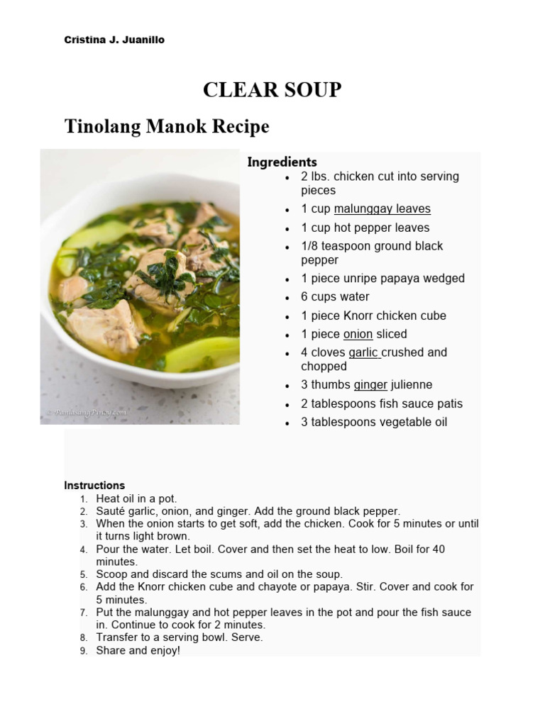 Clear and Thick Soup | PDF | Asian Cuisine | Food And Drink Preparation