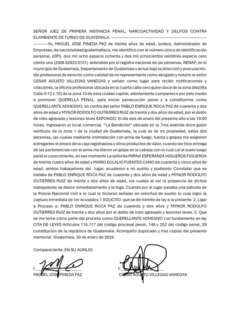 QUERELLA | PDF | Justicia | Crimen y violencia